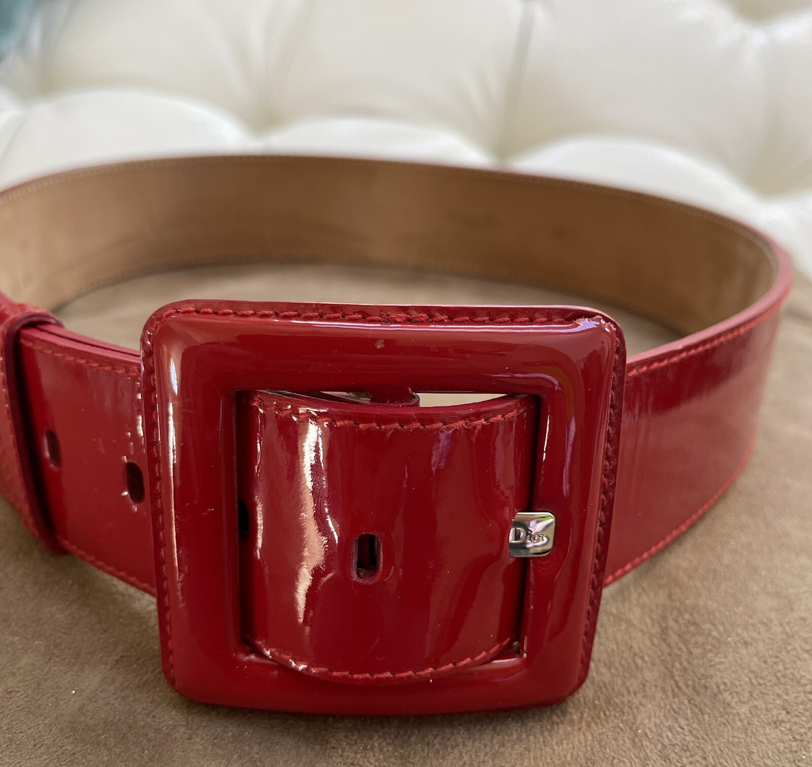 CHRISTIAN DIOR PARIS PATENT LEATHER CHERRY RED BELT H… - Gem