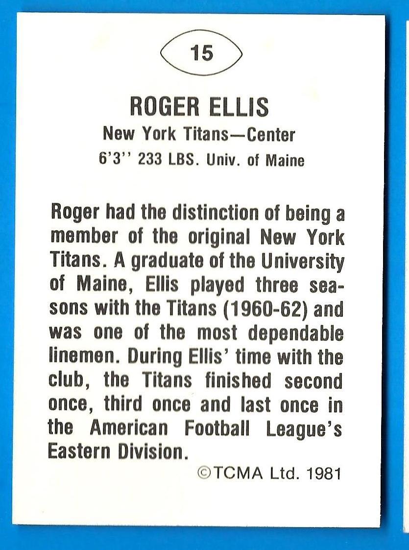 1981 TCMA ROGER ELLIS - New York Titans (Card #15) ex-mt | eBay