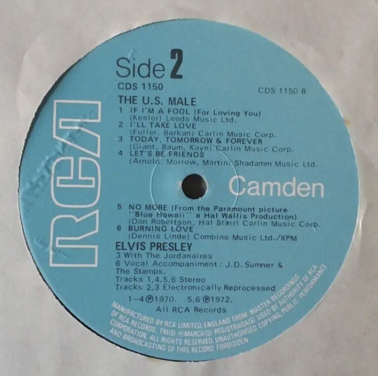 ELVIS PRESLEY THE U.S. MALE LP CAMDEN NO RCA 1975 UK FIRST PRESS VINYL ...