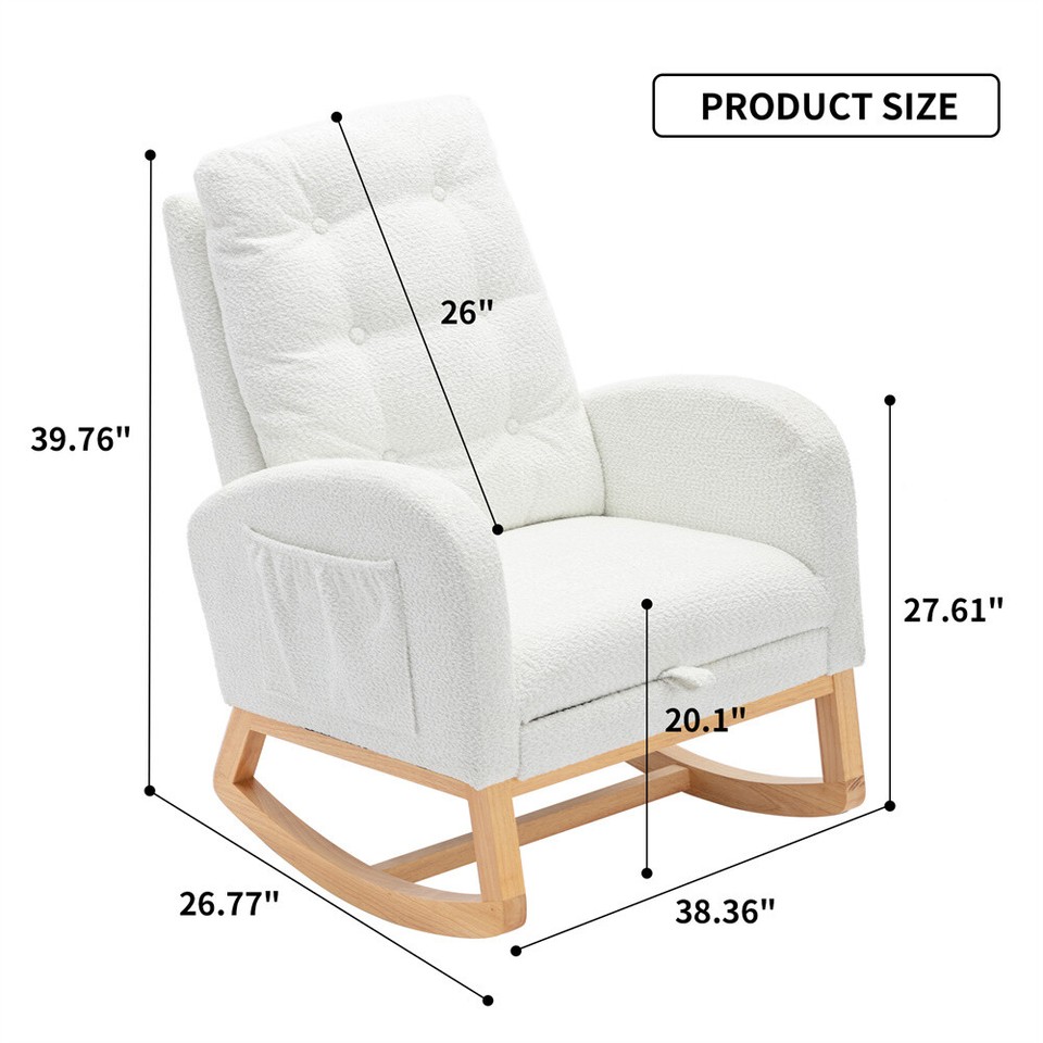 Accent Rocking Chair with Footrest High Back Rubber Wood Rocking Legs ...
