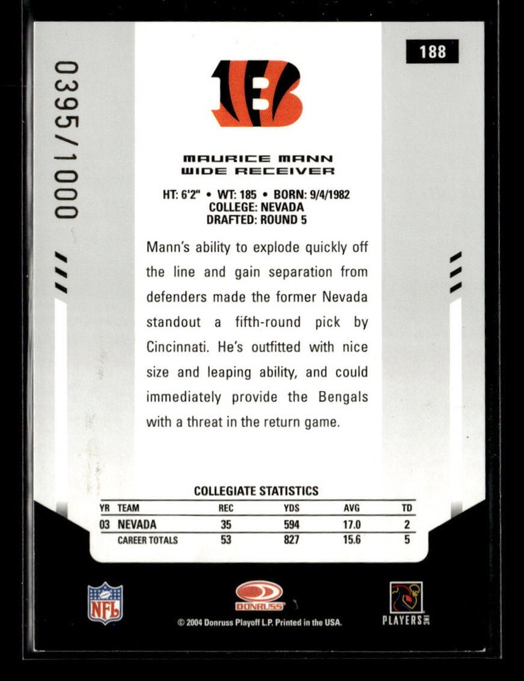 2004 Leaf Certified Materials #188 Maurice Mann #/1000 | eBay