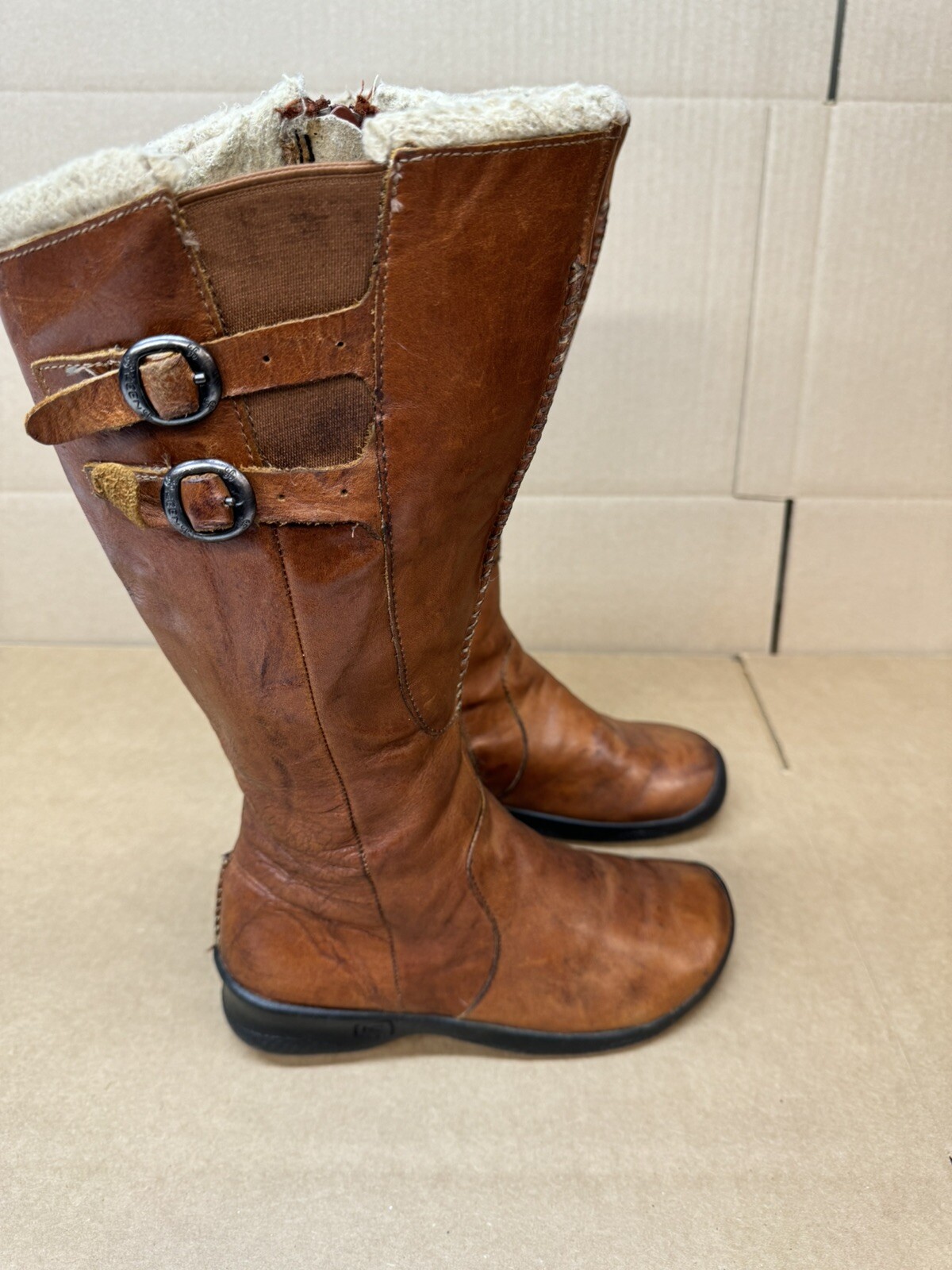 KEEN Bern Baby Bern Tall Brown Leather Buckle Side Zip Boots Women's ...