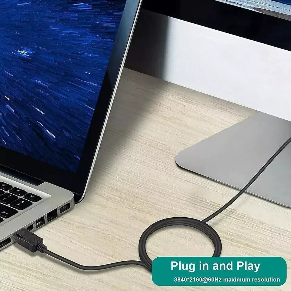 Displayport to Display Port Cable DP Male to Male Cord 4K HD w/ Latches ...