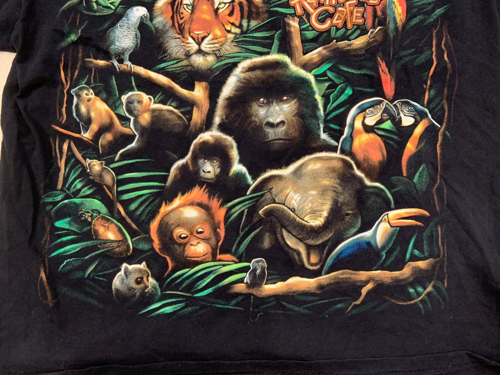 Rainforest Cafe Black T Shirt Animals Tiger Leopard T… - Gem