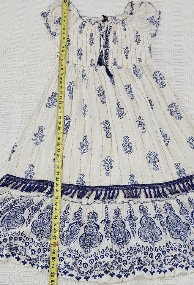 NWT Me 2 Magic Anthropologie White Blue Metallic Tiered Maxi Dress 2X ...