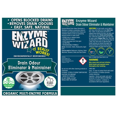 1L Enzyme Wizard Drain Odour Eliminator/Unblock Drains Kitchen/Bathroom ...