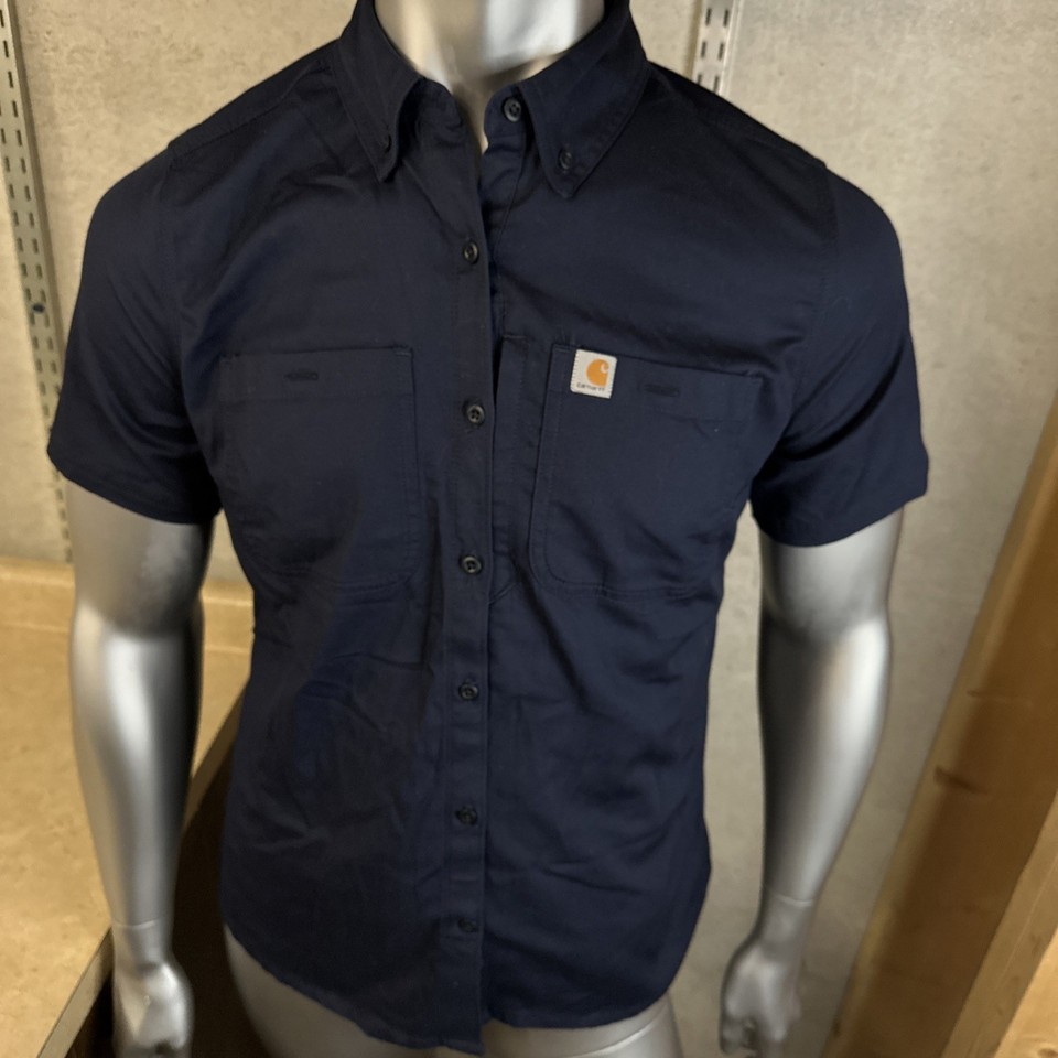 Carhartt Button Up Uniform Work Shirt Men’s M Medium Navy Mechanic | eBay