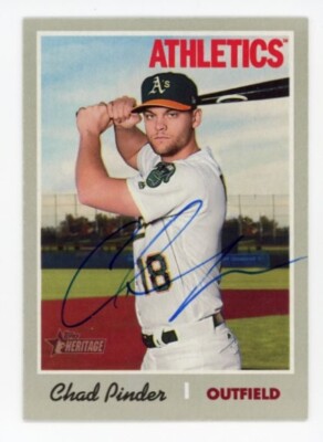SIGNED BASEBALL CARD AUTO TOPPS 2019 HERITAGE CHAD PINDER #259 OAKLAND ...