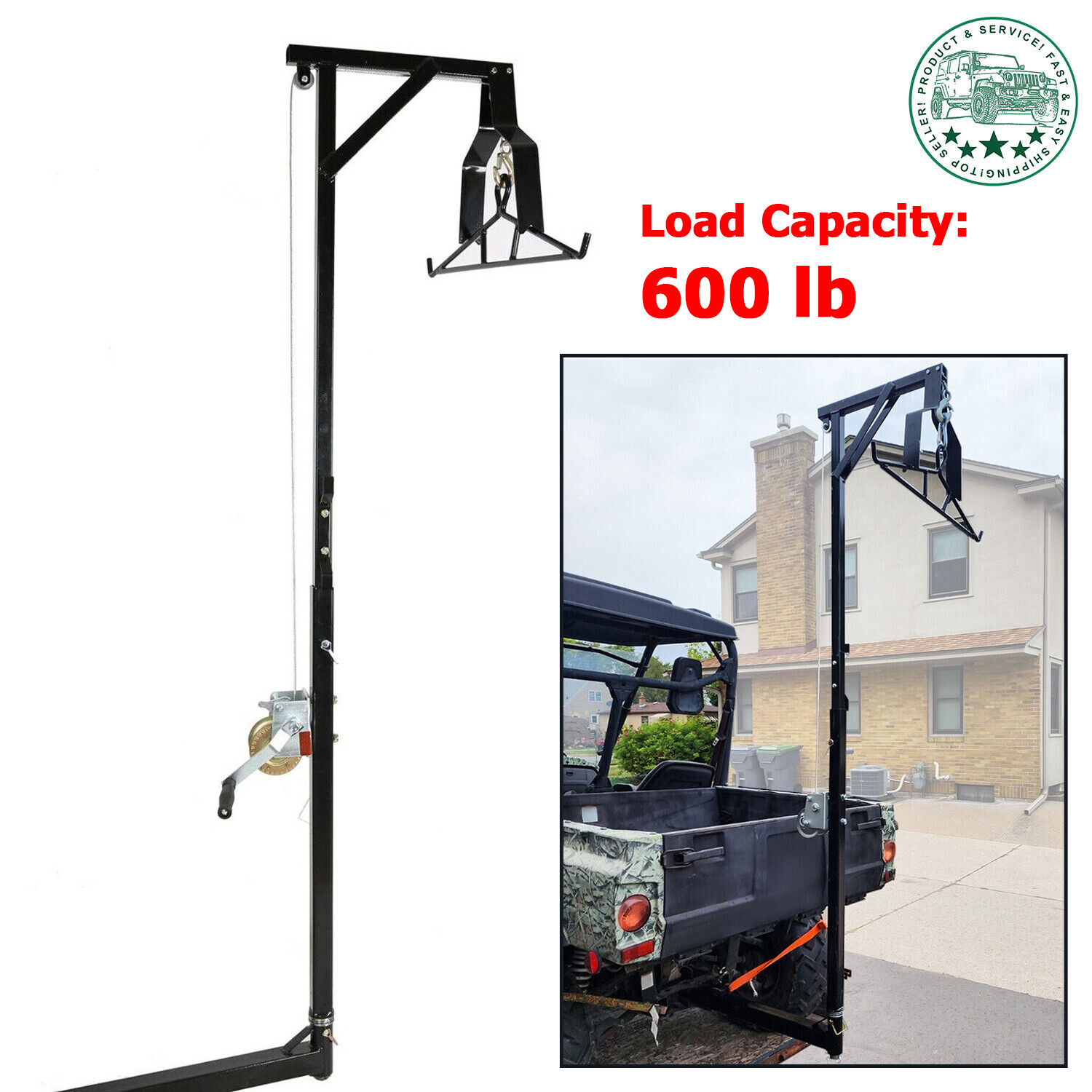 Truck 2" Hitch Game Hoist 600LB Big Game Hunting Deer Hoist Winch Lift ...
