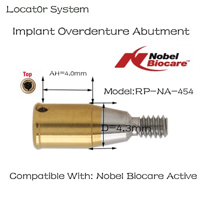 Overdenture Abutments 4.0 mm GH For Nobel Biocare RP Ø4.3 Dia Locator ...