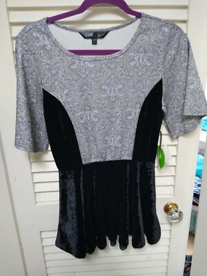 2xl LulaRoe Elegant Emma Peplum Top Black Velvet w Metallic Pattern | eBay