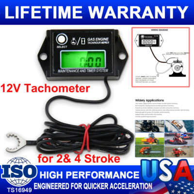 12V Tachometer Tiny Tach/Hour Meter for 2& 4 Stroke Small Engine ...