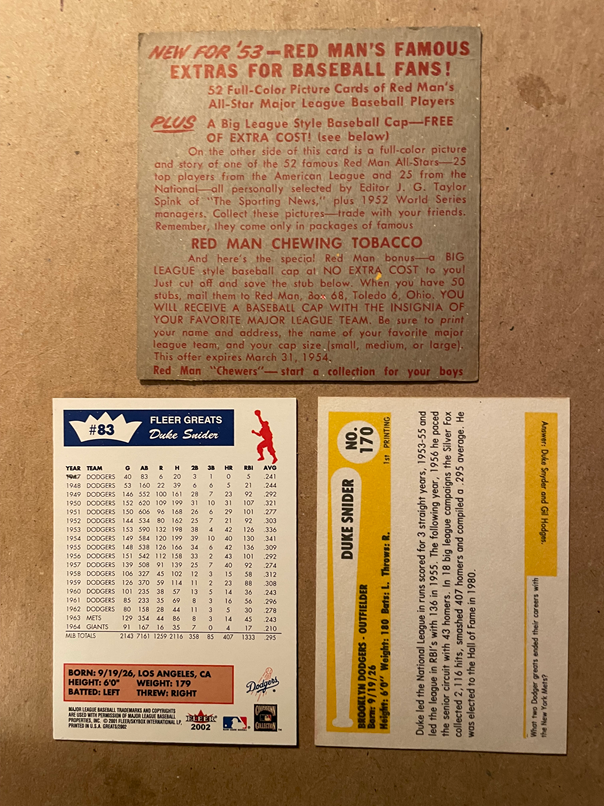 1953 Red Man Tobacco All-Star Team - National League Series Duke Snider ...