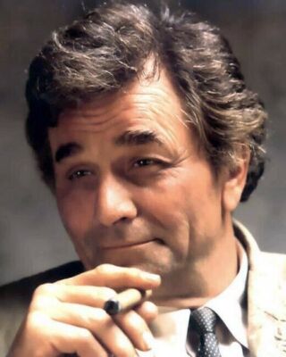 Peter Falk with quizzical look as Columbo holding cigar 1970's era 8x10 ...