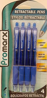 PROMARX GRIPPY RETRACTABLE BALLPOINT PENS BLUE Ink Medium 1.0 mm 4 Pens ...