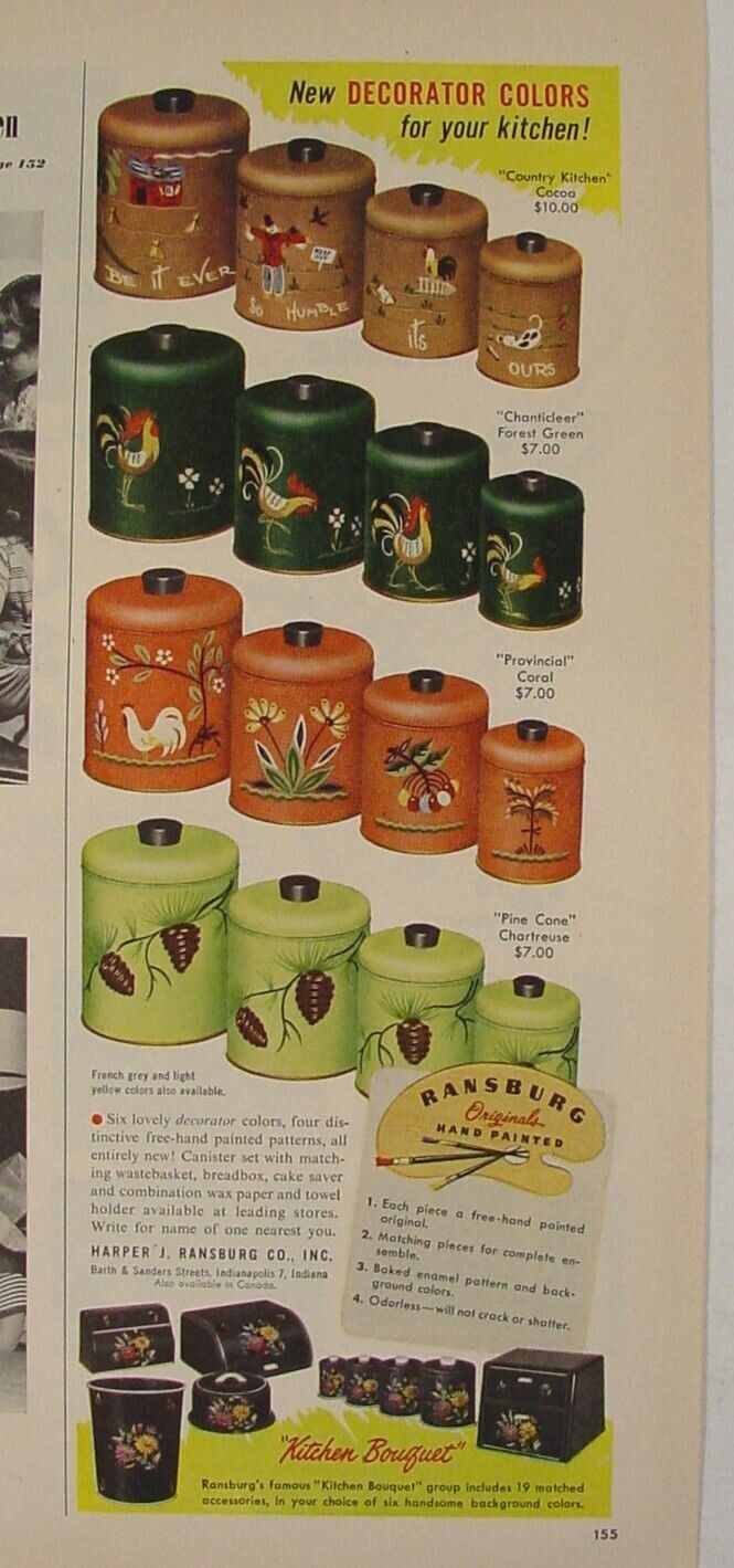 1954 RANSBURG Handpainted Kitchen Cannisters 4 Patterns Mid-Century Mod ...
