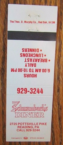 SCHWAMBACH'S DINER (READING, PENNSYLVANIA) MATCHBOOK MATCHCOVER -F7 | eBay