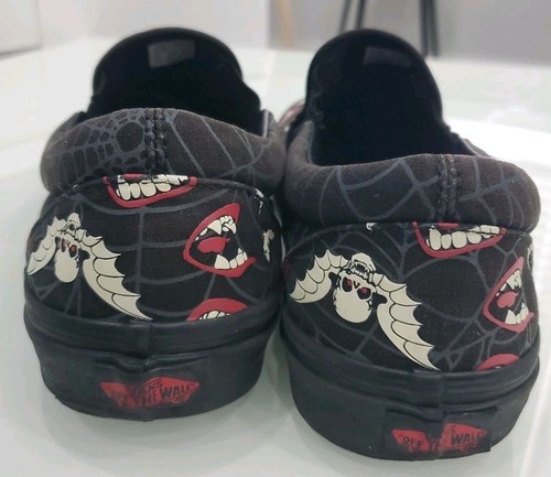 VANS Sz 11 Bats Skulls Fangs Spooky Glow in Dark Slip-On Sneakers Death ...