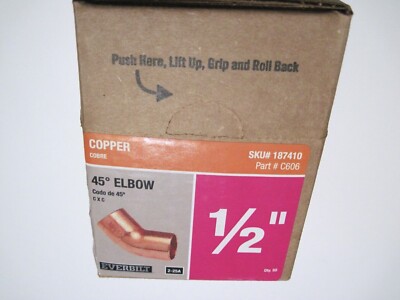 New 50 Pack Everbilt C606 (HD) CxC 1/2" WROT Copper 45 Degree Elbow ...