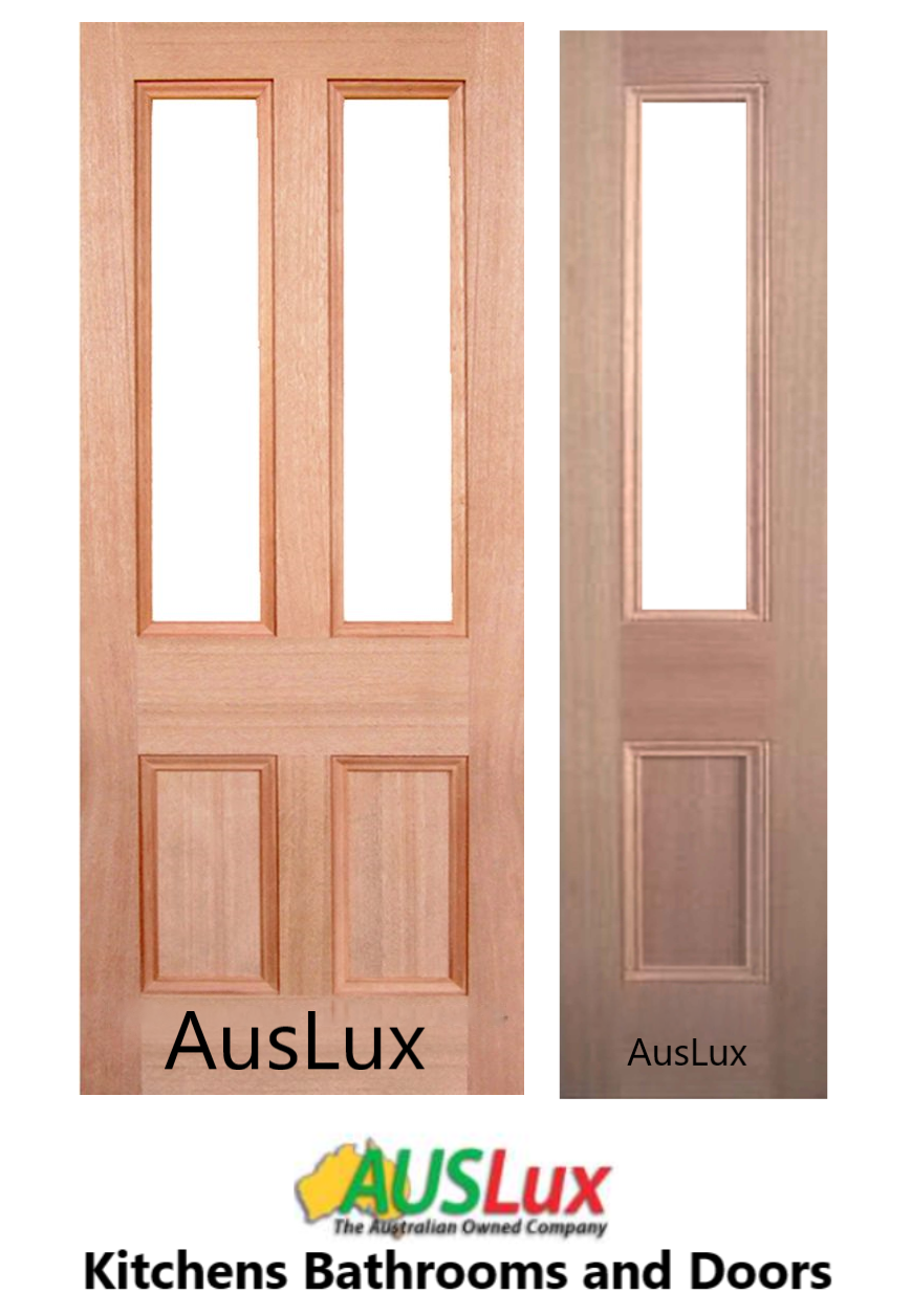 AusLux Victorian Flat Panel glass solid timber house door with Beading ...
