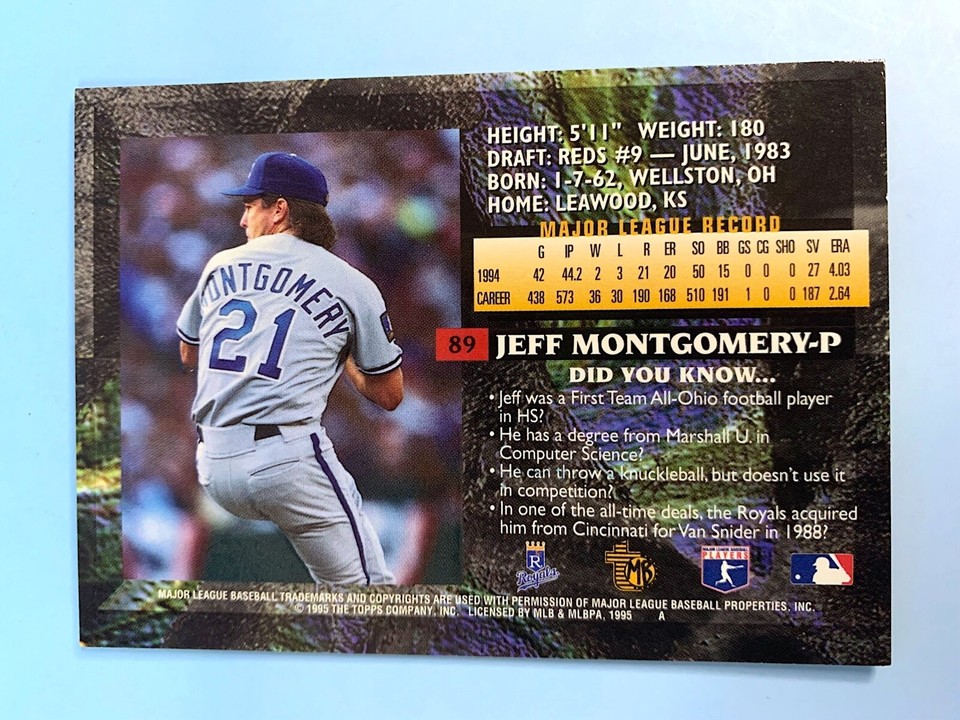 1995 Topps MB Embossed Gold Baseball Card - #89 Jeff Montgomery | eBay
