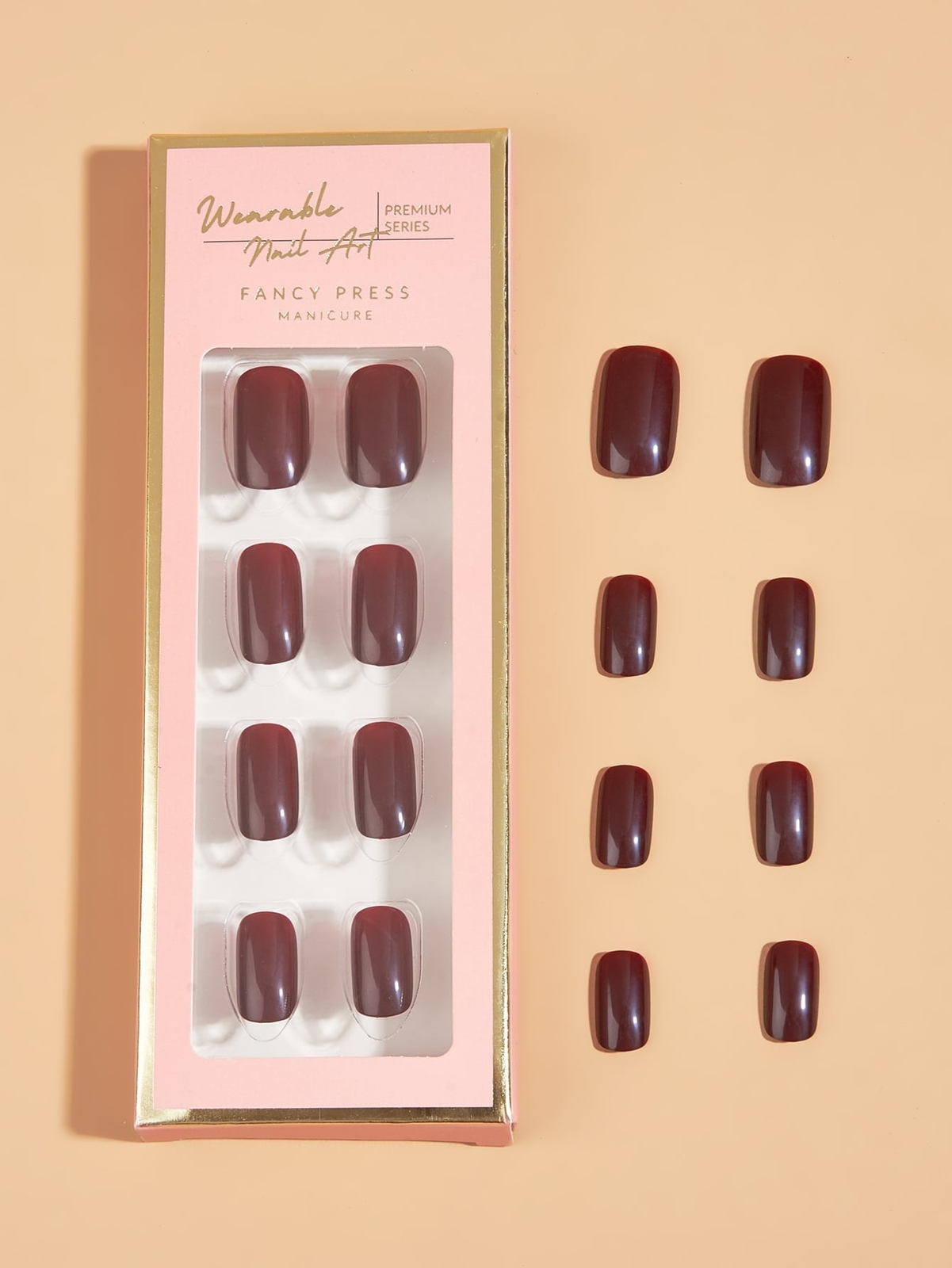24pcs Short Square Burgundy Solid Fake Nail False Nails Press On Nails ...