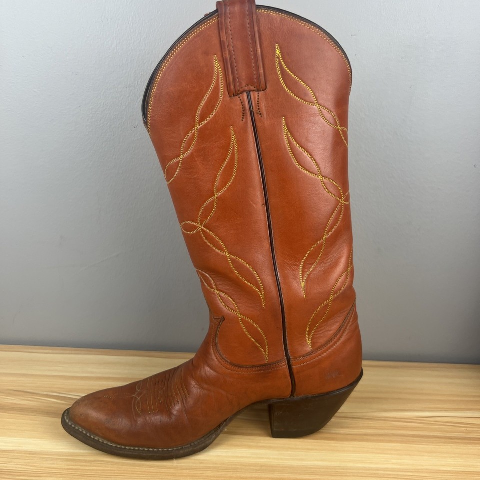 Vtg Tony Lama Leather Cowboy Boots Mens Sz 6 B Cognac Western 5055 Blk ...