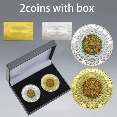 2pcs Mayan Calendar Gold & Silver Plated Coins Set with Box ...