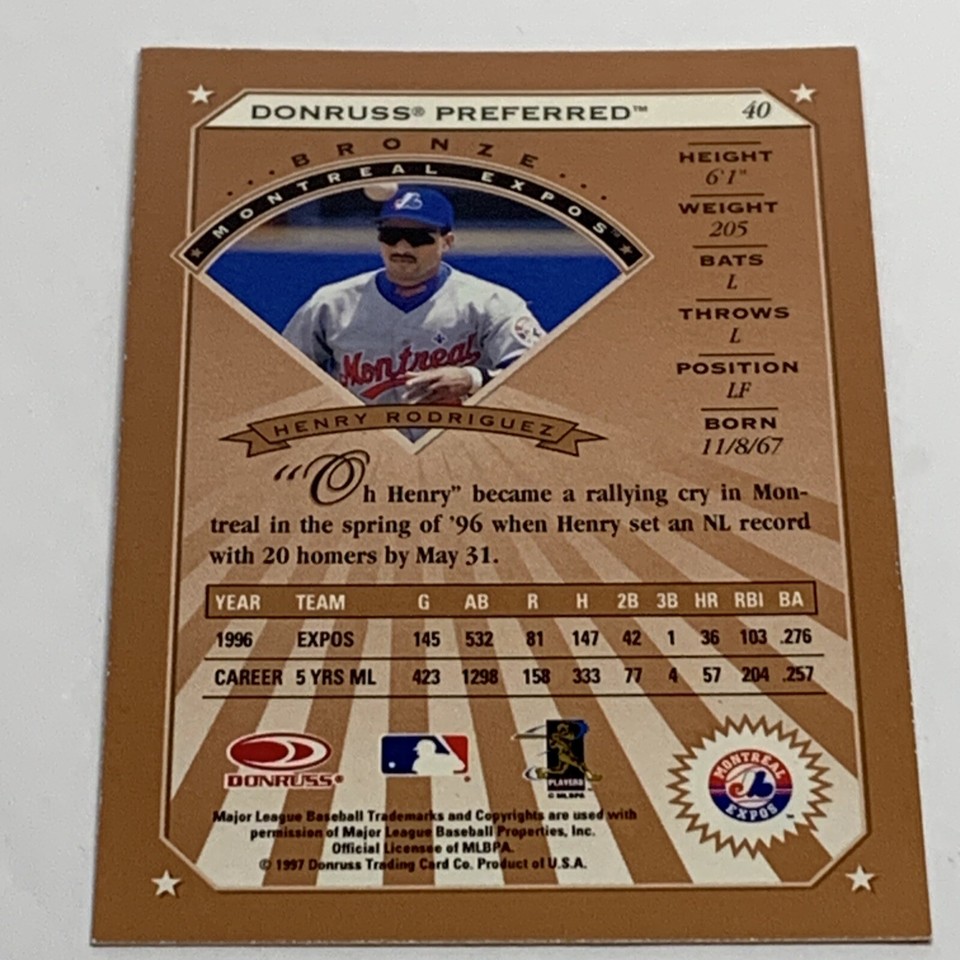 1997 Donruss Preferred Cut to the Chase #40 Henry Rodriguez Montreal ...