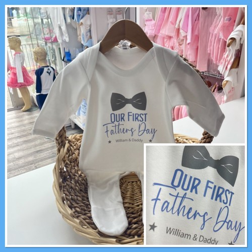 Personalised Our First Fathers Day Baby Grow Outfit 1st Daddys Bow Cute ...