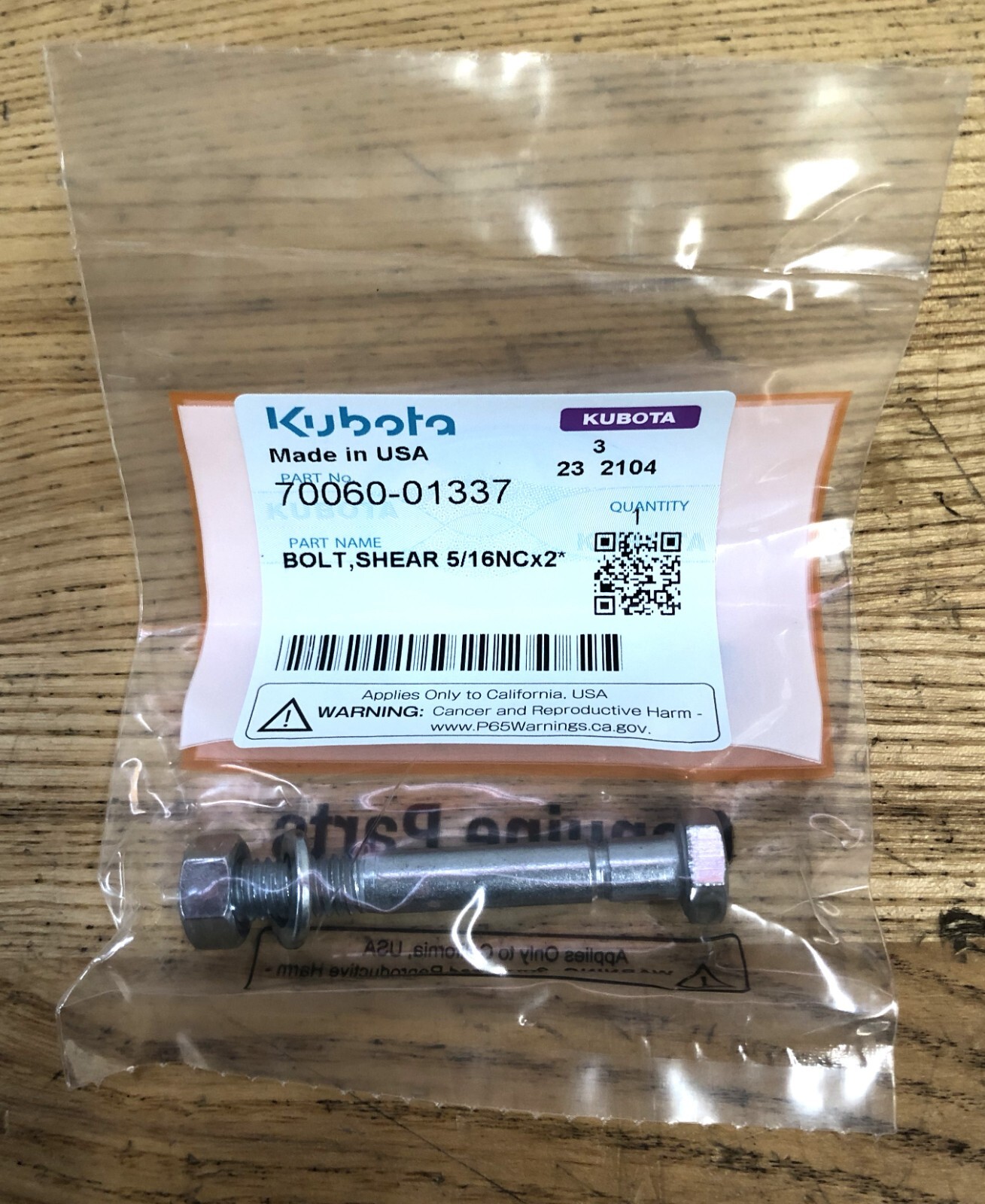 KUBOTA SHEAR PIN PACK OF 5 FOR TRACTOR 2 STAGE SNOWBLOWER ATTACHMENT ...