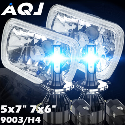 7x6 In Ice Blue H4 Bulb Sealed Beam Square Projector Headlight Headlamp ...