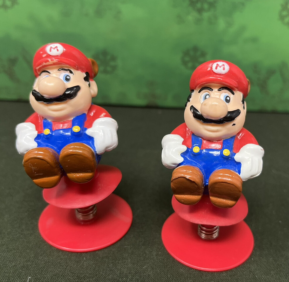 2 1989 Nintendo of America 3" Mario Toys w Raccoon Tail Spring Popper ...