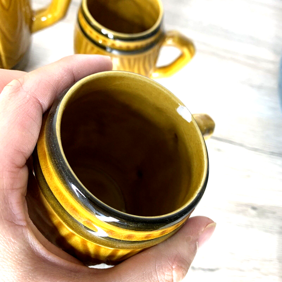 Ceramic Pitcher Lot + 6 Cups + 6 Small - Barrel Shape Vintage Grape ...