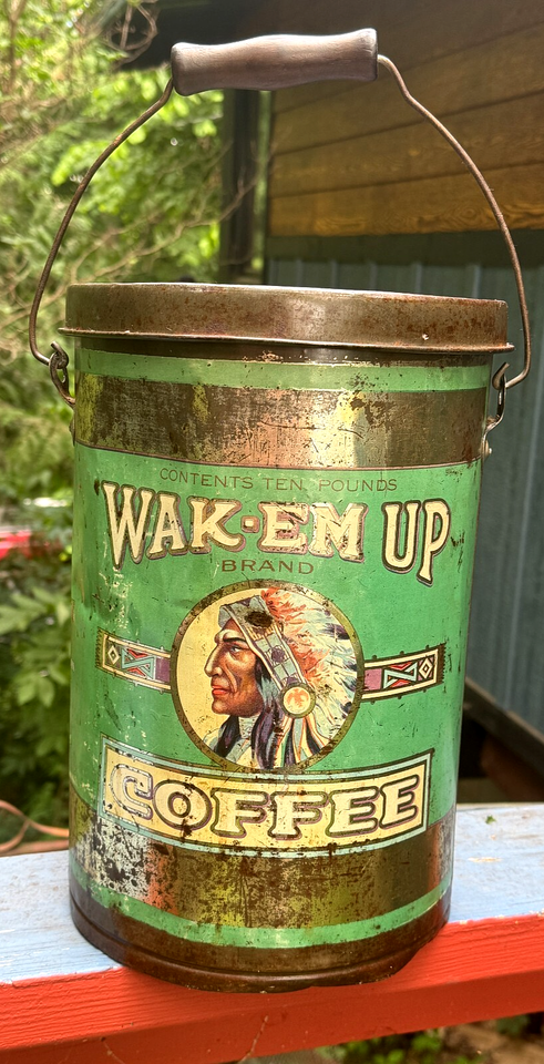 Vintage LG 10 Pound Metal Wak EM Up Coffee Can Great Indian Graphics ...