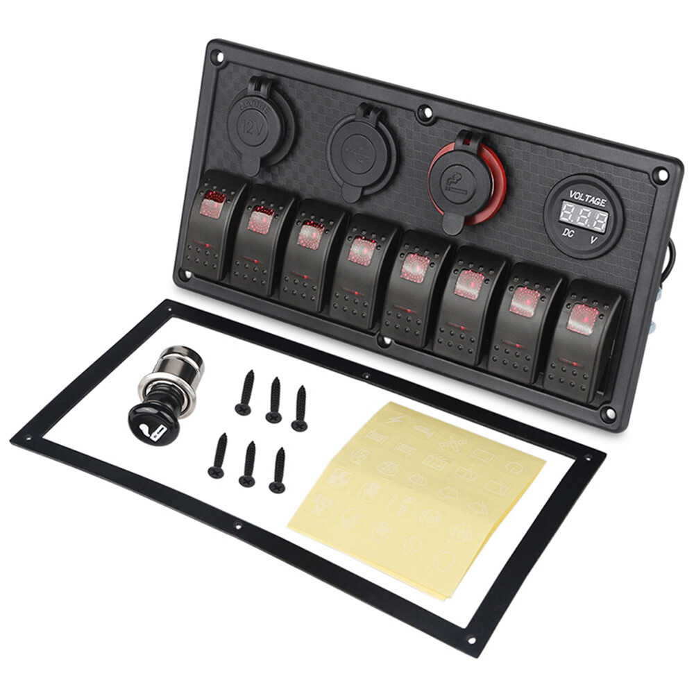 RV Car Marine Boat 8 Gang Waterproof Circuit Breaker LED Rocker Switch ...