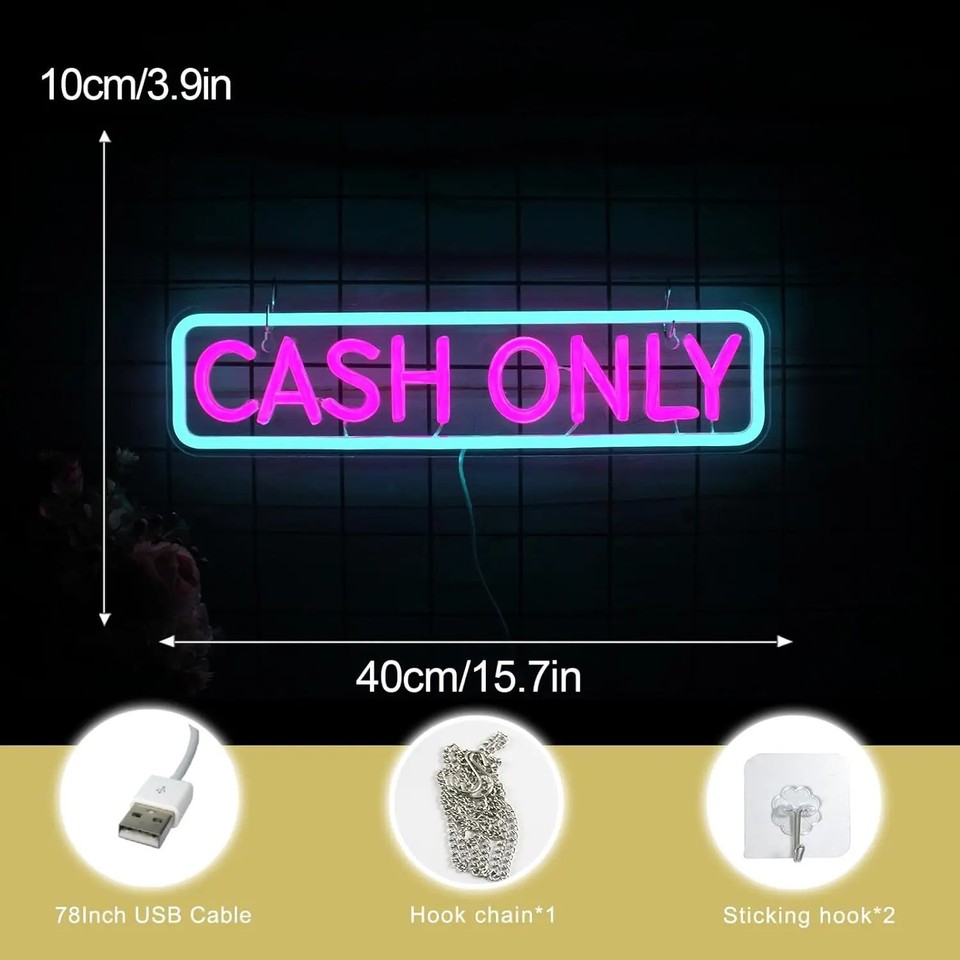 Cash Only Neon Sign Business LED Neon Light Sign for Door Decorations ...