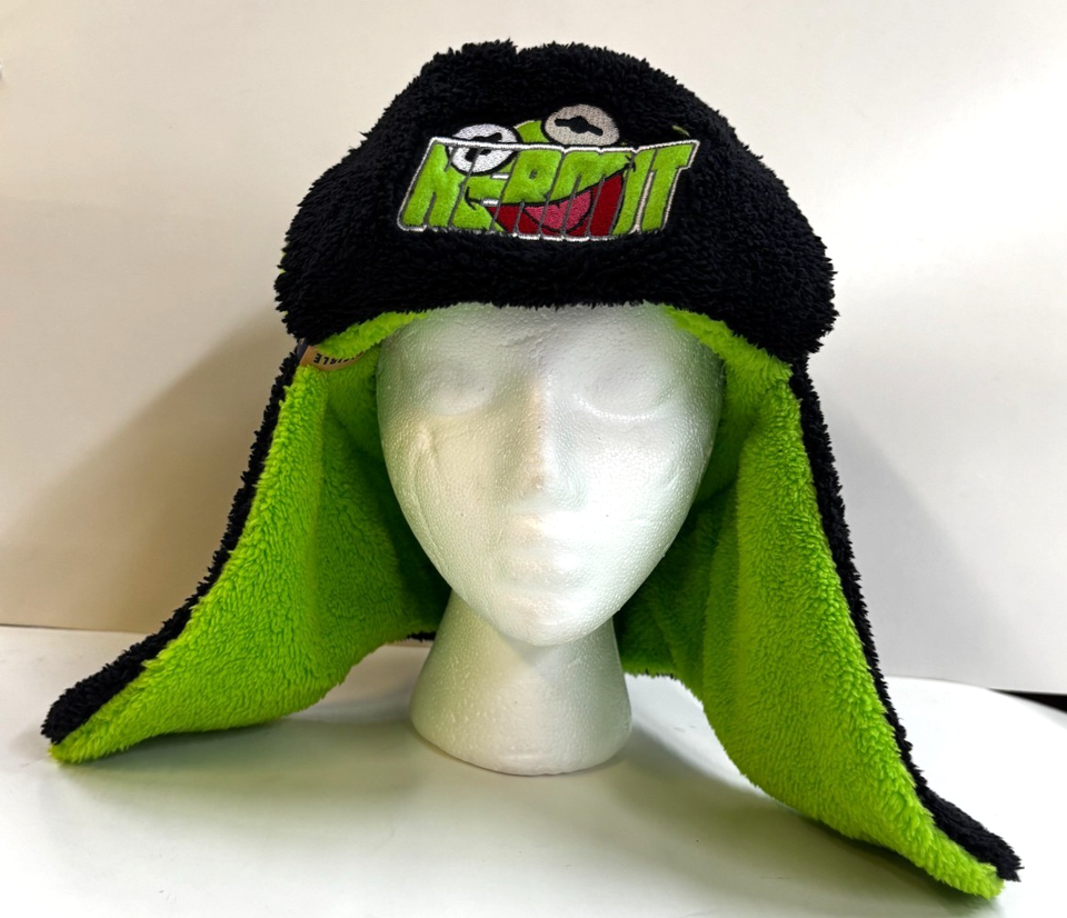 Disney The Muppets Kermit-The-Frog Face Beanie Hat Reversible, NEW w ...