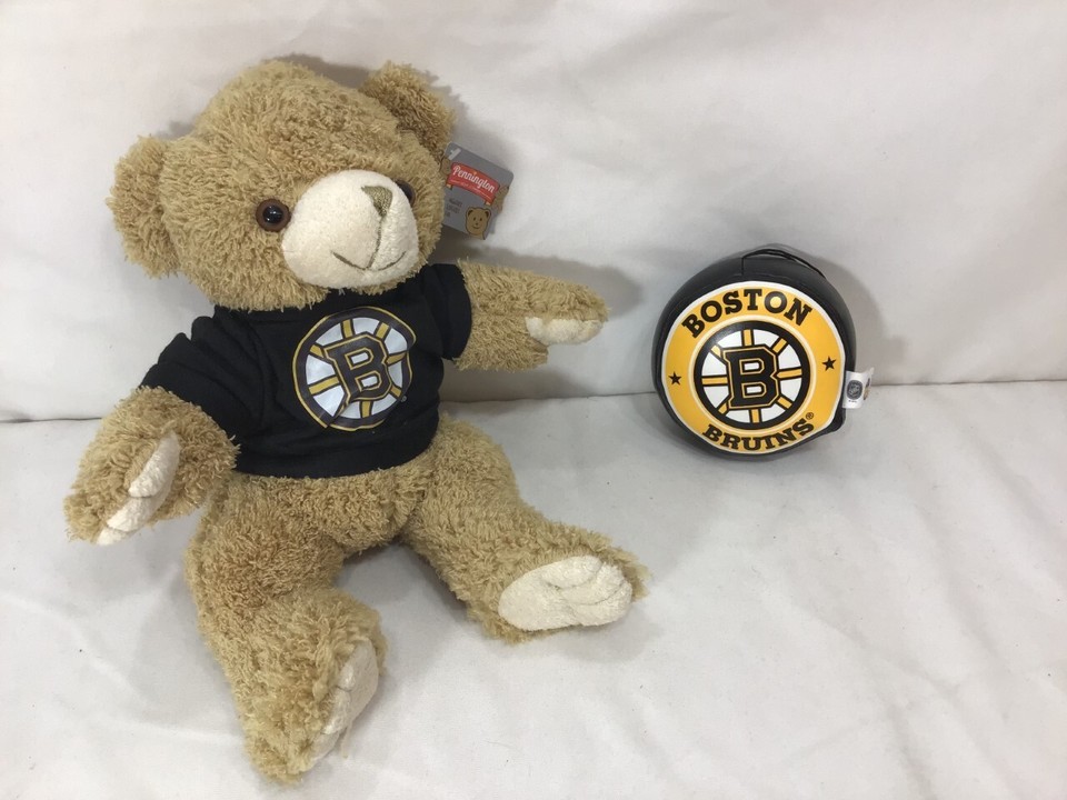 New NHL Boston Bruins Teddy Bear Plush Furry Stuffed Toy & Hockey Puck ...