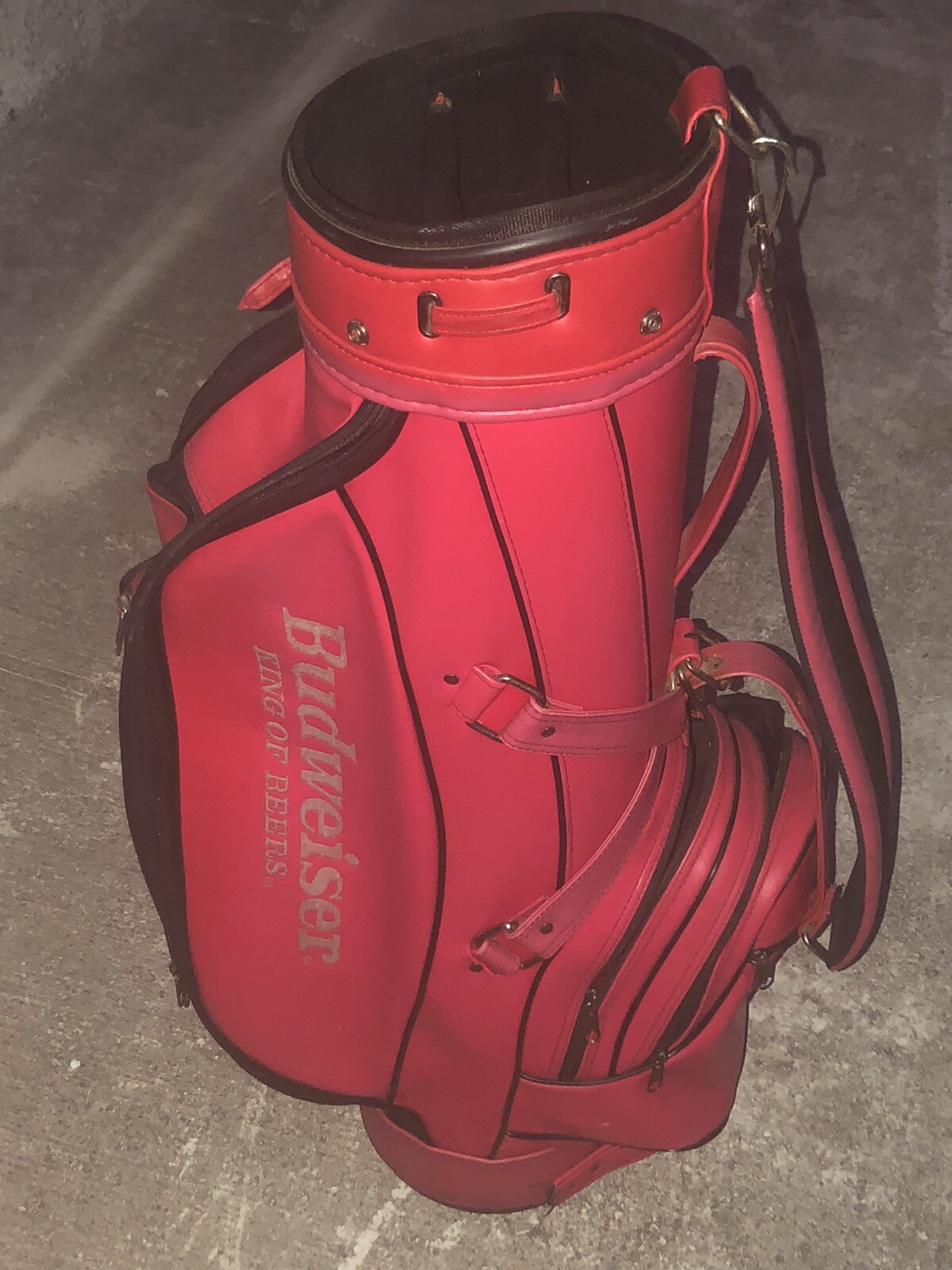 VINTAGE BUDWEISER KING OF BEERS GOLF BAG W/ RAIN HOOD Read Condition ...