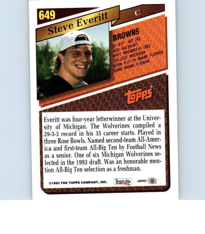 Steve Everitt 649 Browns 1993 Topps Football Trading Card | eBay