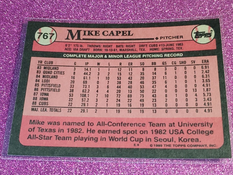 1989 Topps Mike Capel Chicago Cubs #767 MLB RC Rookie | eBay