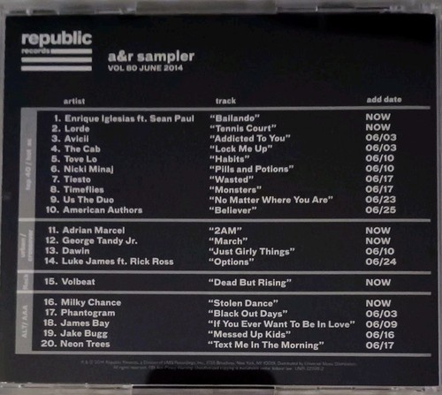 A&R Sampler June 2014 Radio Promo CD Republic Records | eBay