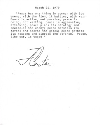 President Jimmy Carter signed quote about peace from 1979 | eBay