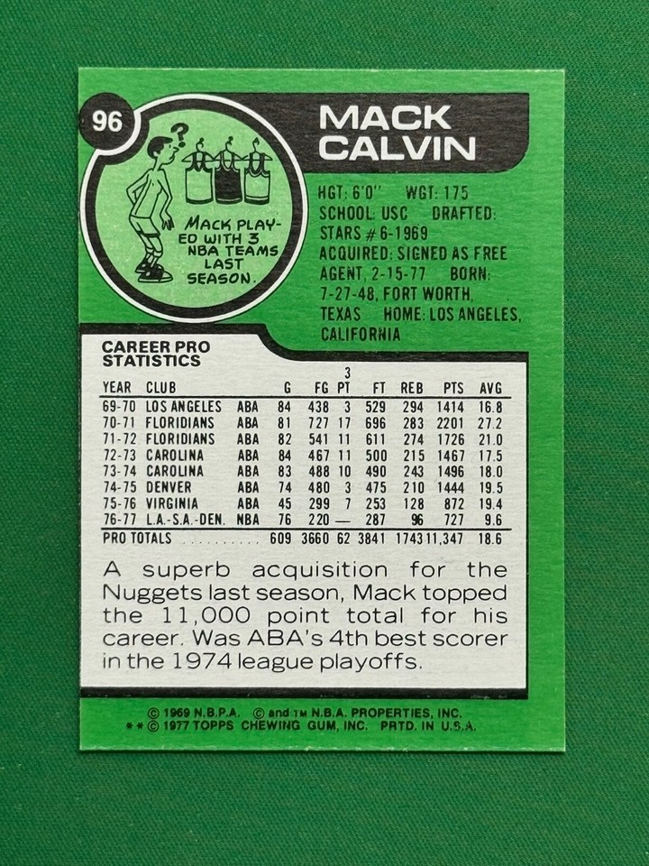 1977-78 Topps Basketball #96 Mack Calvin | eBay