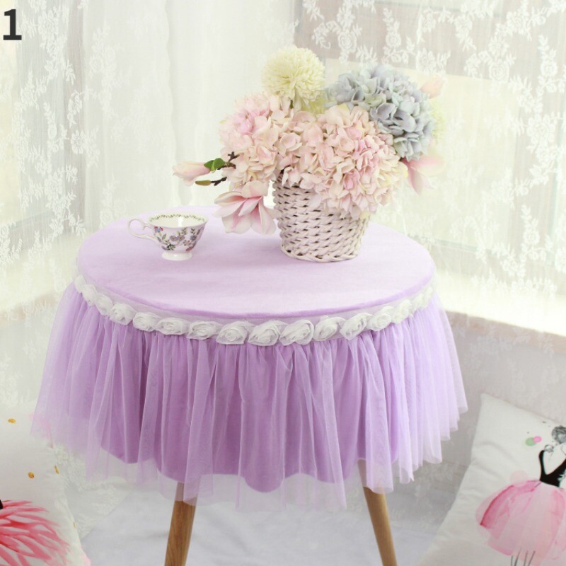 1X Lace Mesh Round Tablecloth Fairy Ruffled 3D Flower Table Cover ...