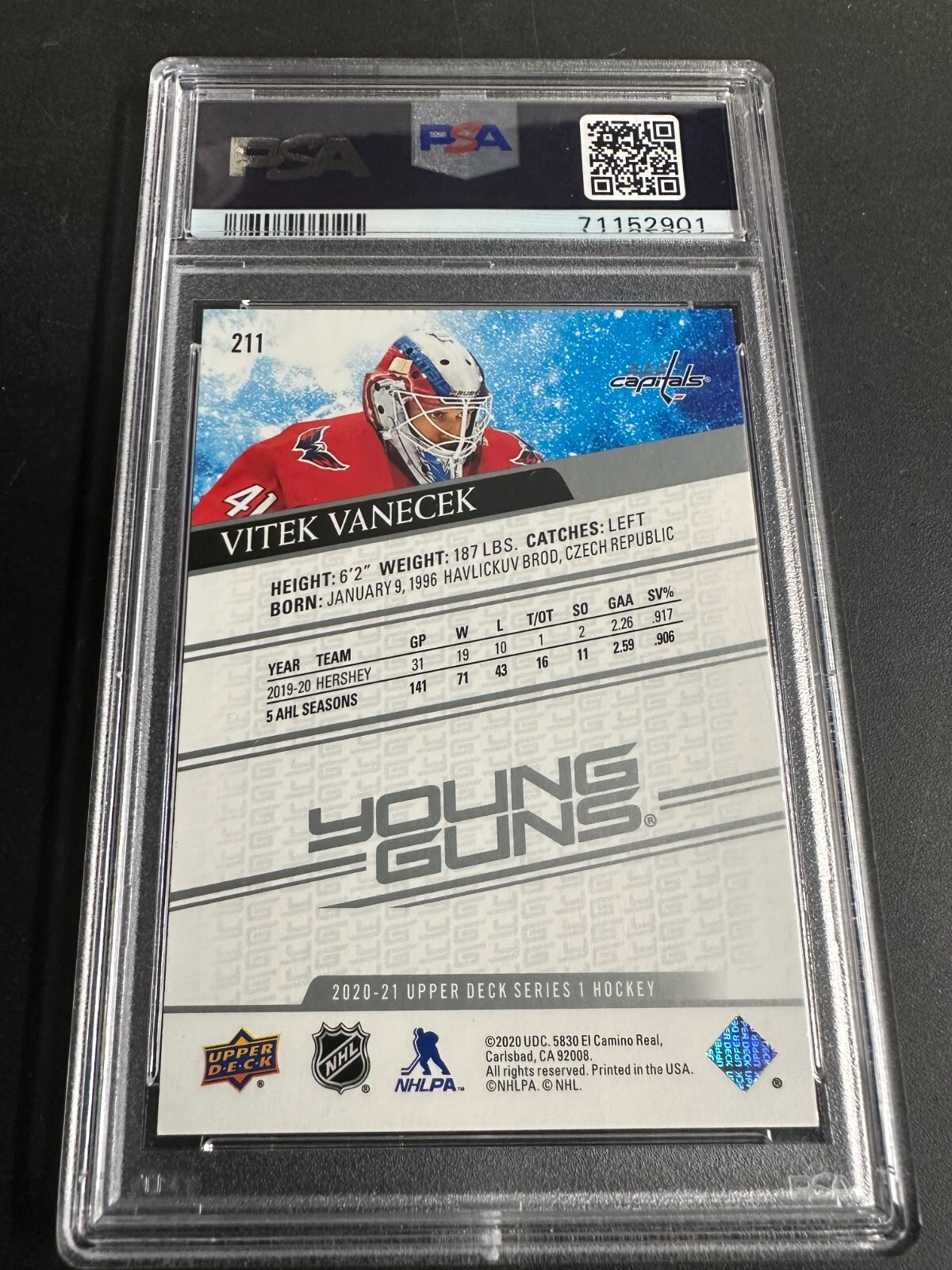 Vitek Vanecek 2020-21 Upper Deck Young Guns RC Rookie Card #211 PSA 6 ...