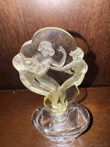 Three Graces Nudes Large Art Deco Clear Czech Glass Perfume Bottle w ...