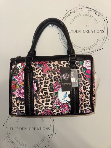 Ed Hardy Cheetah Skull And Roses Tattoo Design Satchel Crossbody ...