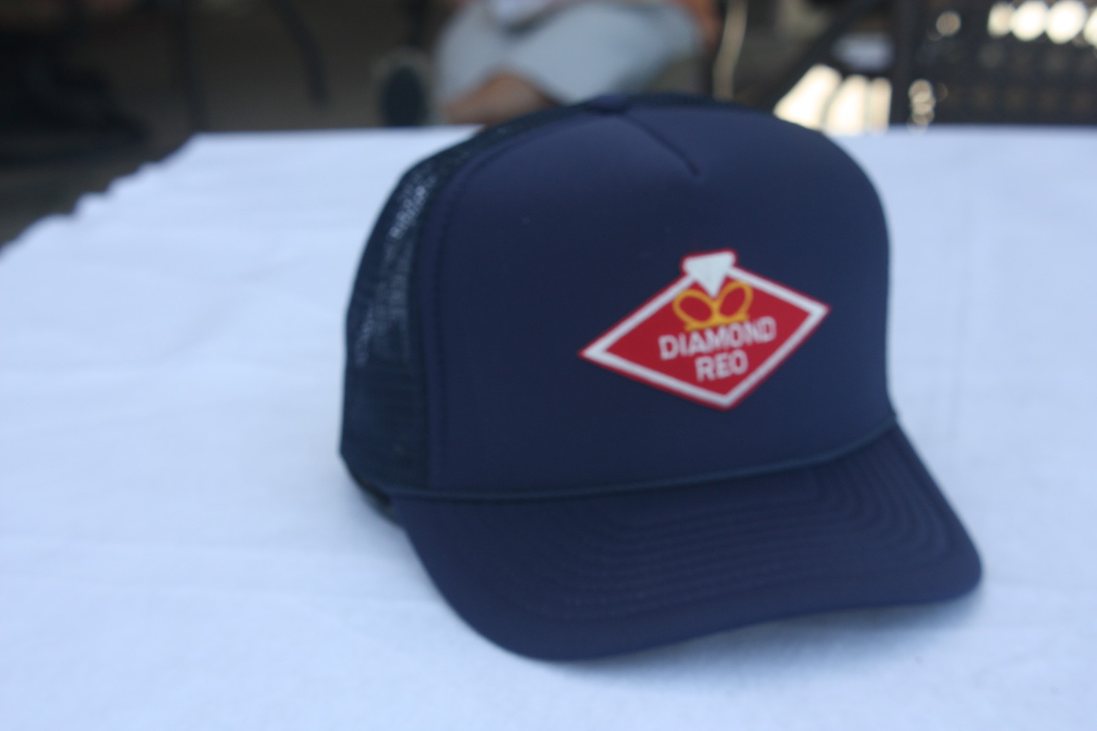 DIAMOND REO TRUCKERS HAT WITH PATCH, ADJUSTADLE SNAP BACK,NAVY BLUE